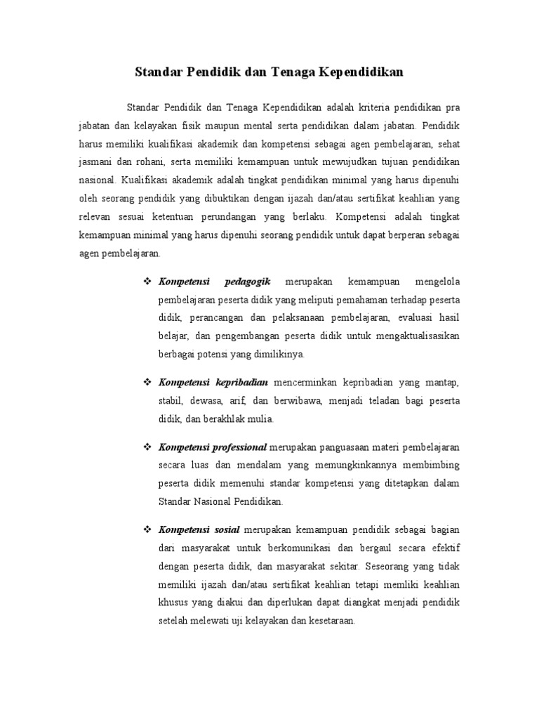 Standar Pendidik Dan Tenaga Kependidikan Pdf