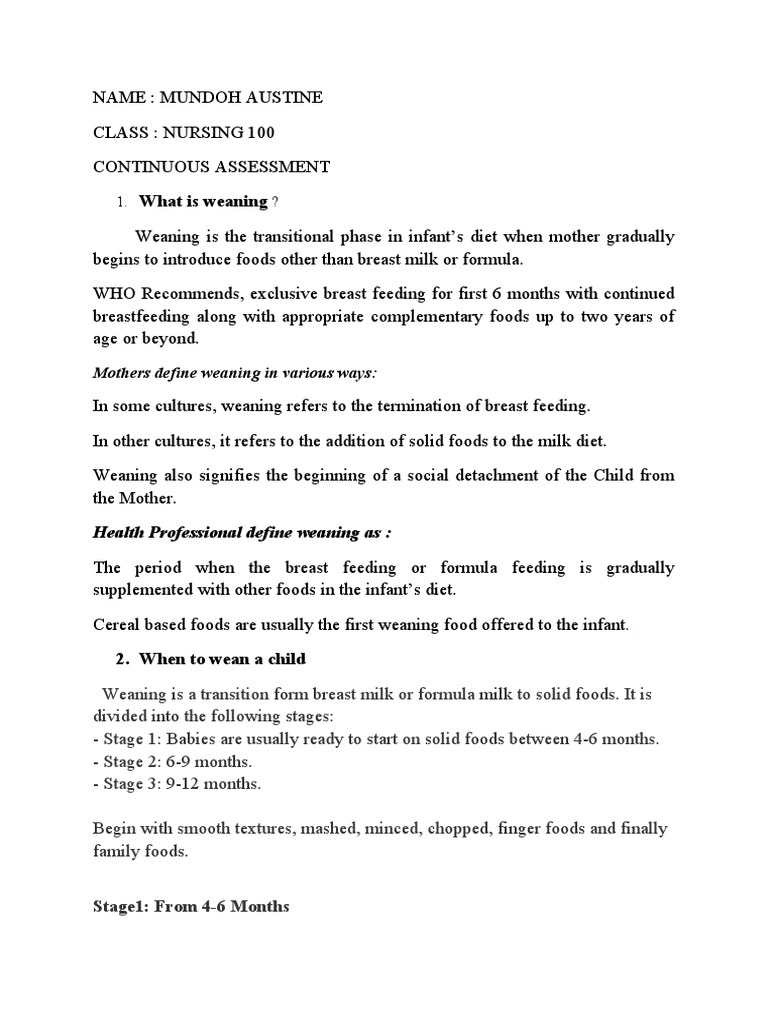 What Is Weaning: Mothers Define Weaning in Various Ways | PDF | Weaning ...