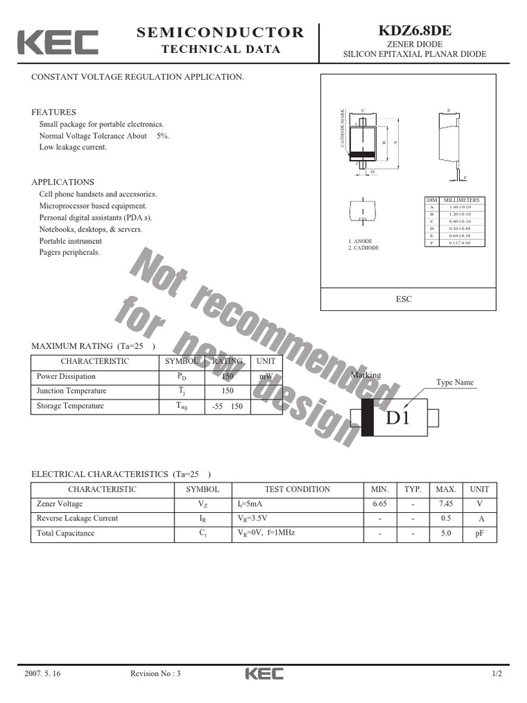 Semiconductor KDZ6.8DE: Technical Data | PDF | Cathode | Diode
