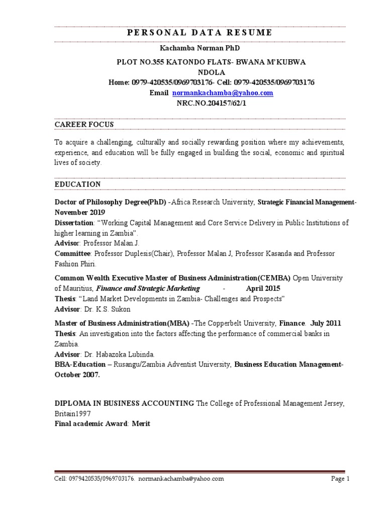 Personal Data Resume.2020 Version | PDF | Schools | Accounting