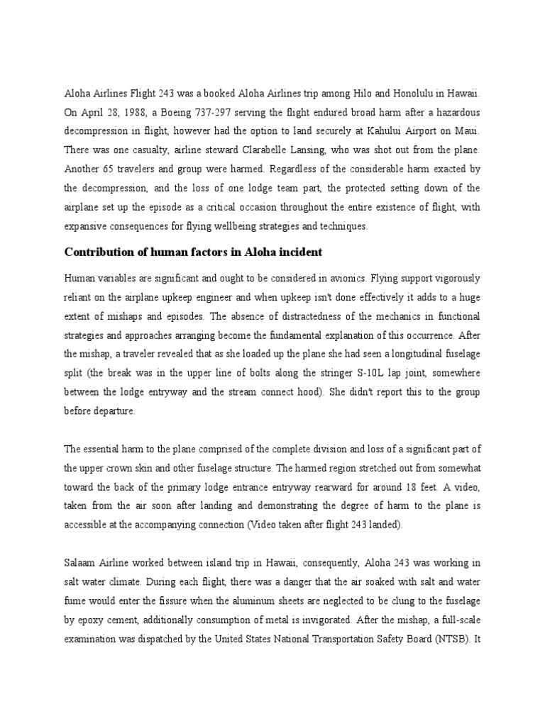 Contribution of Human Factors in Aloha Incident | PDF | Aviation ...