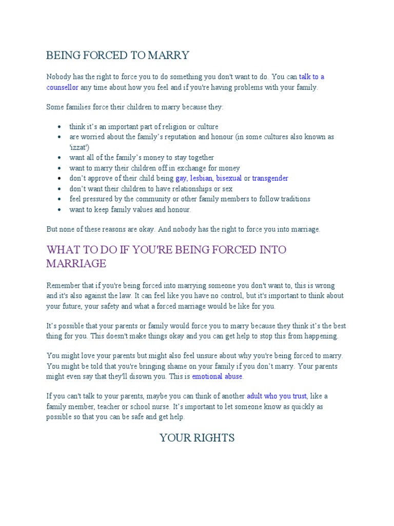 What To Do If You'Re Being Forced Into Marriage | PDF | Marriage | Family