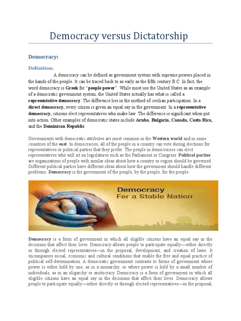 Democracy VS Dictatorship | PDF | Democracy | Political Ideologies