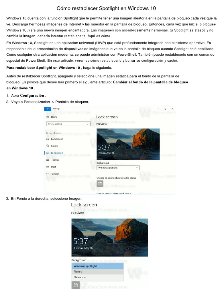 Cómo Restablecer Spotlight en Windows 10 | PDF | Windows 10 | Microsoft ...