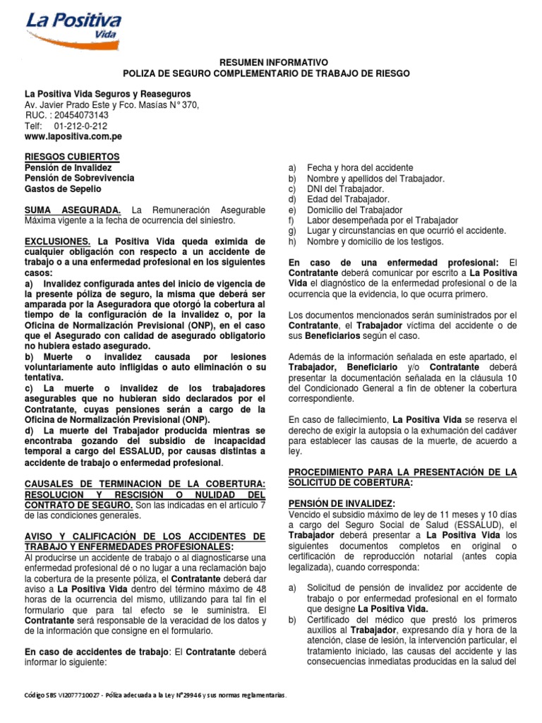 Coberturas SCTR Pension PDF | Descargar gratis PDF | Póliza de seguros | Pensión