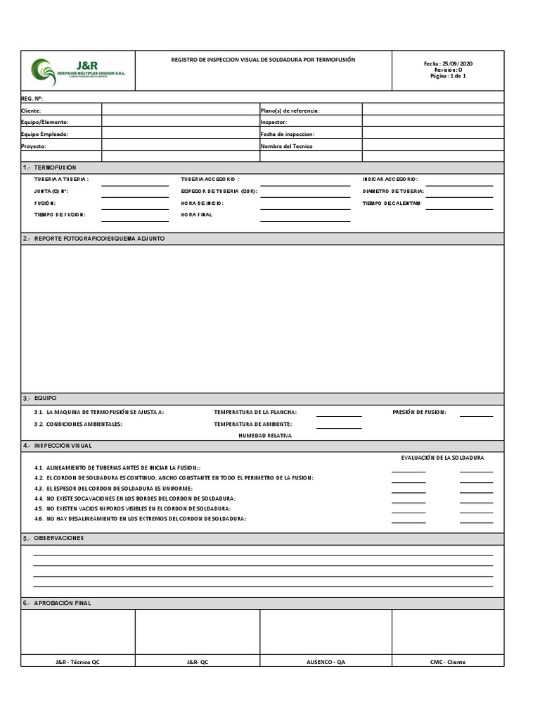 Formato de Inspeccion Visual de Hdpe | PDF | Ingeniería mecánica ...