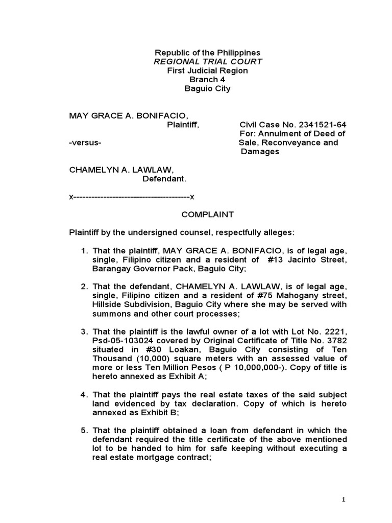 78 Complaint Annulment of Documents PDF | PDF | Complaint | Lawsuit