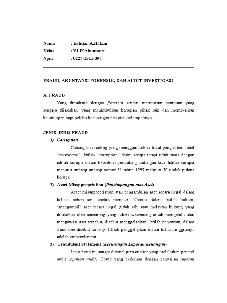 Fraud, Akuntansi Forensik, Dan Audit Investigasi-1 | PDF