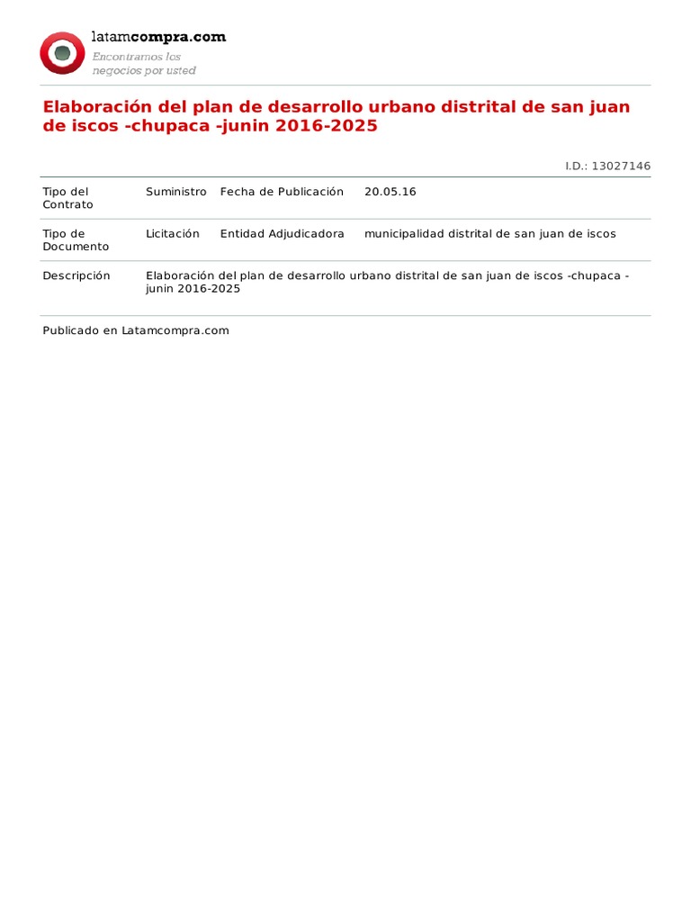 Elaboración Del Plan de Desarrollo Urbano Distrital de San Juan de ...