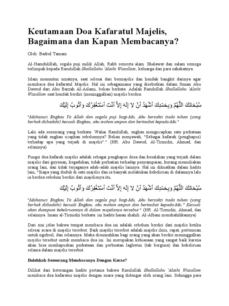 Keutamaan Doa Kafaratul Majelis | PDF