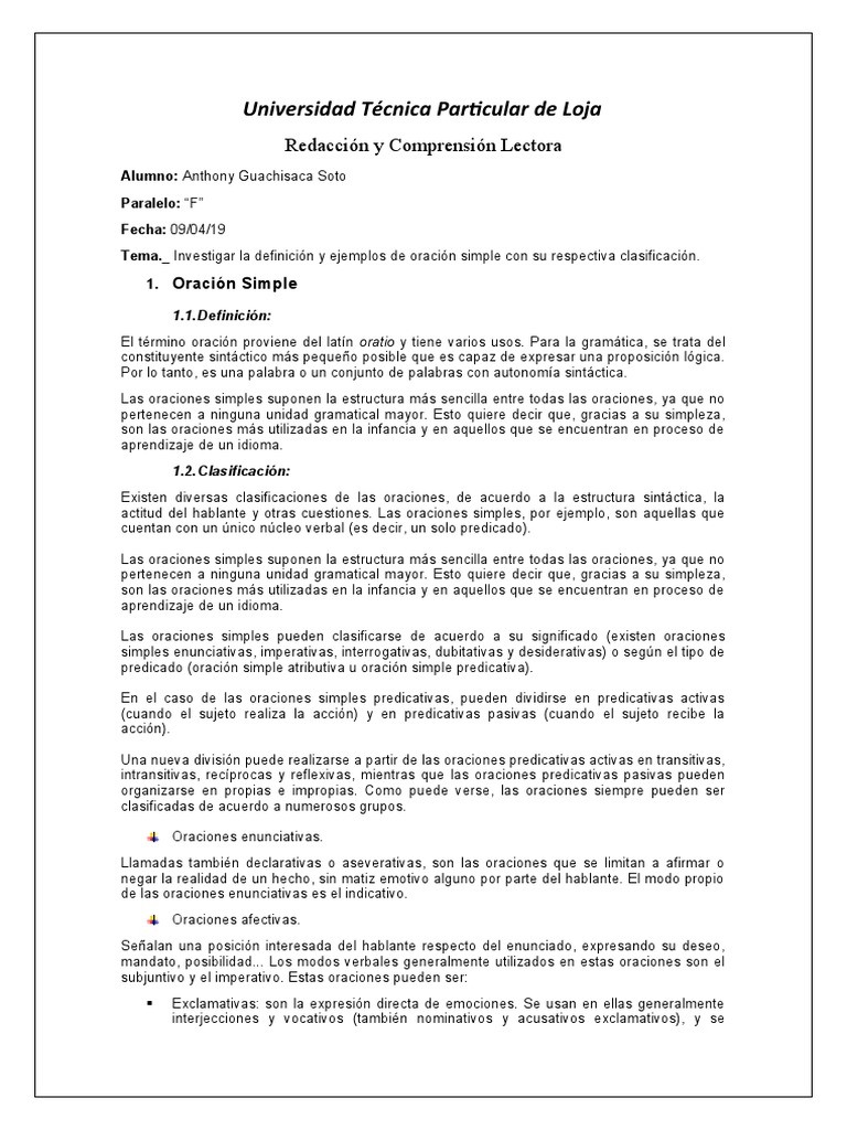 Deber de Redaccion | PDF | Oración (Lingüística) | Predicado (Gramática)