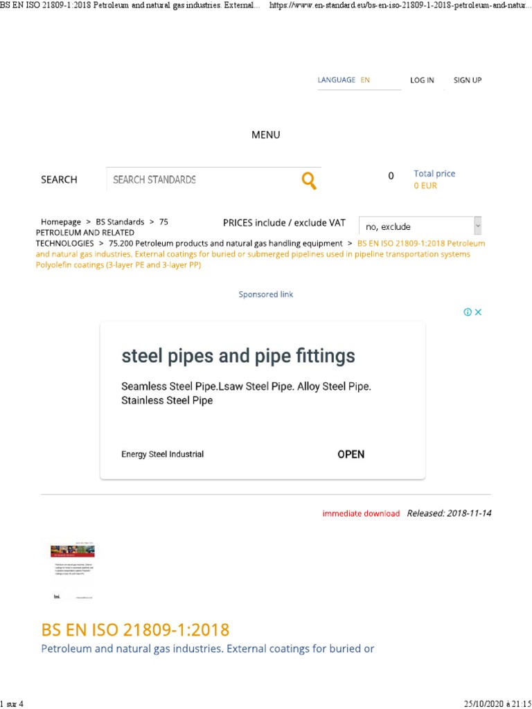 BS EN ISO 21809-1 - 2018 Petroleum and Natural Gas Industries PDF | PDF