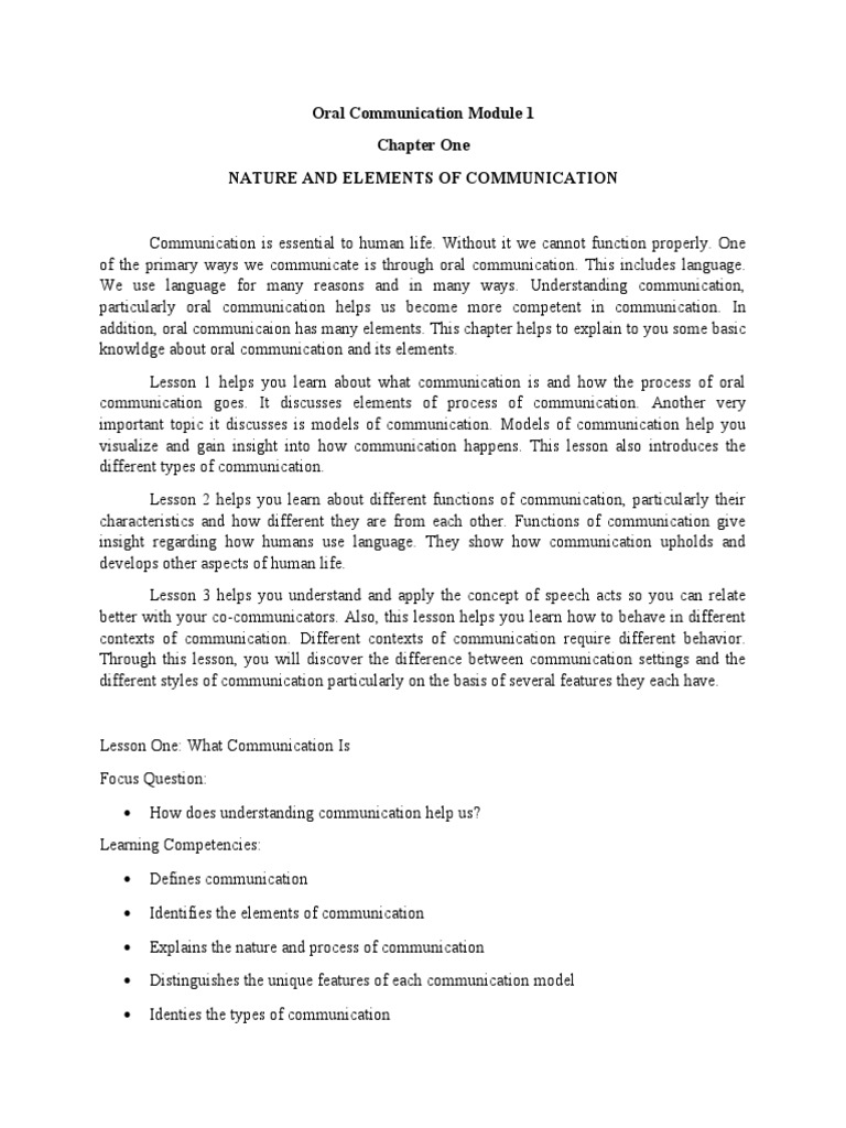 Chapter One Oral Communication | PDF | Communication | Nonverbal ...