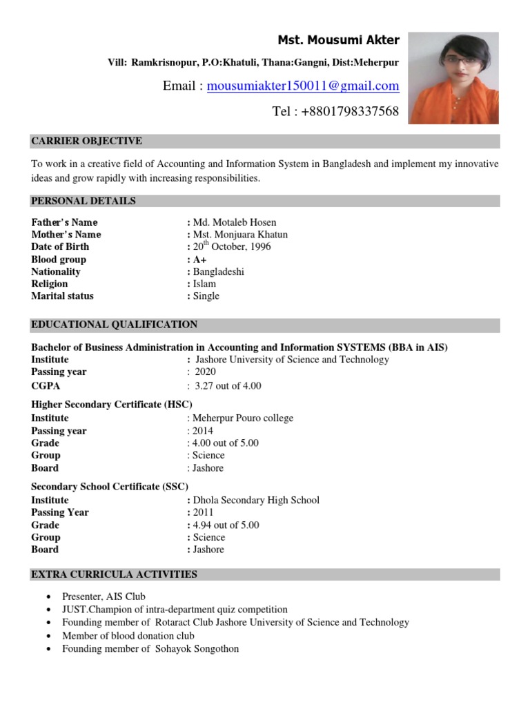 Email: Tel: +8801798337568: Mst. Mousumi Akter | Download Free PDF ...