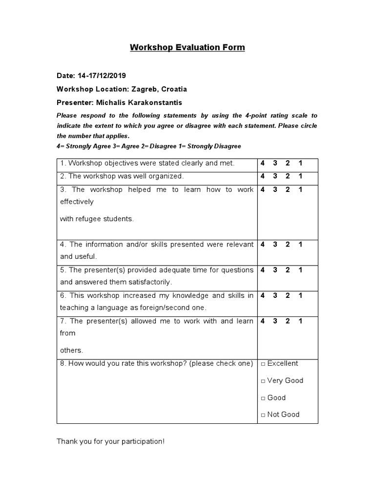 Workshop Evaluation Form | PDF