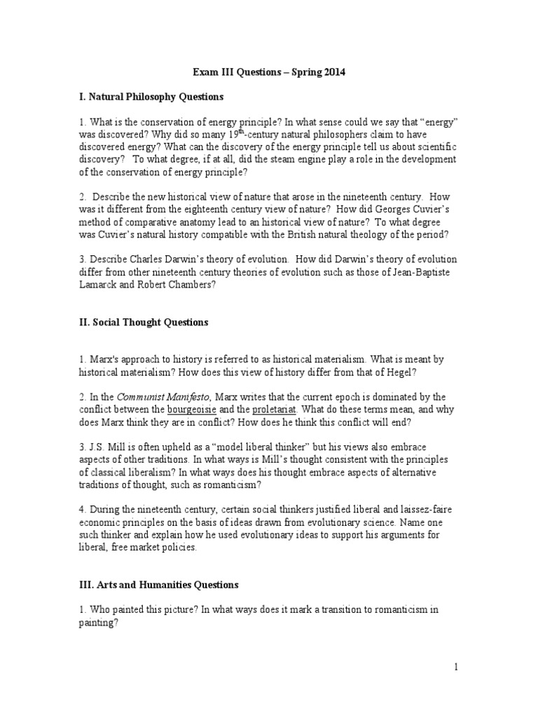 Exam III Questions: Natural Philosophy & Social Thought | PDF | Karl ...