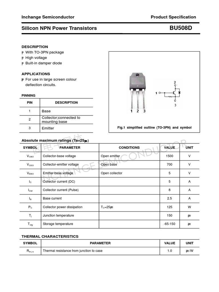 bu508d | PDF | Bipolar Junction Transistor | Electrical Components