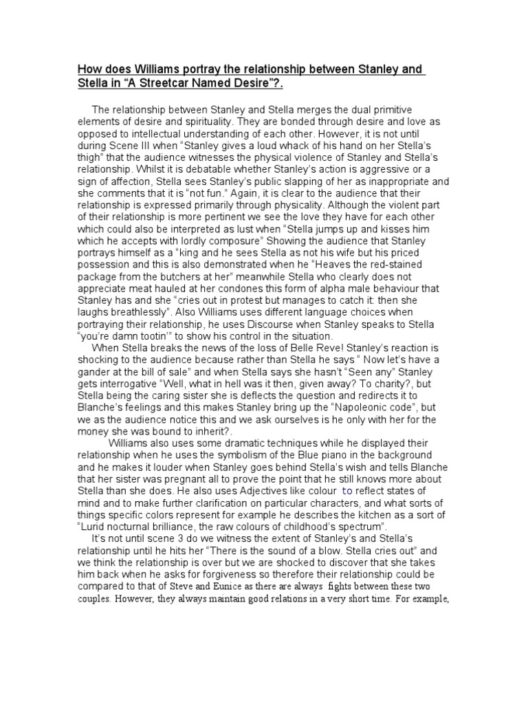 A Streetcar Named Desire Stanley And Stella Relationship