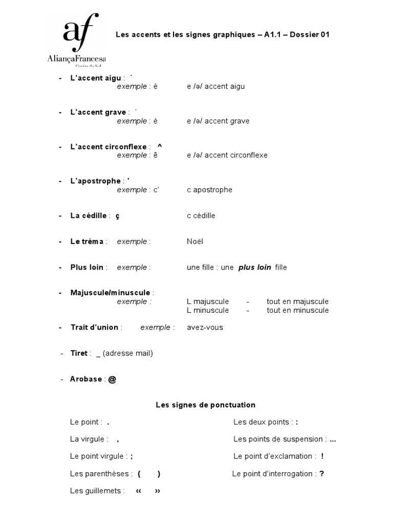 Accents et signes en français A1.1 | PDF | Poésie