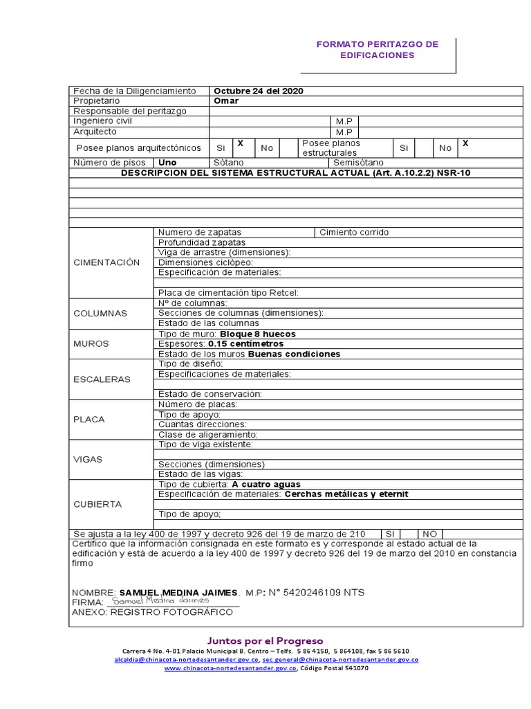 Modelo Peritaje | PDF | Fundación (Ingeniería) | Sectores Economicos