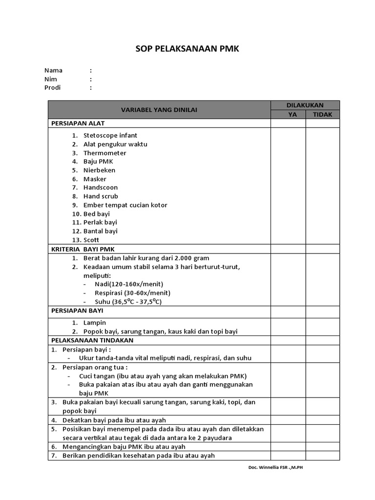 SOP Pelaksanaan PMK untuk Bayi Prematur | PDF