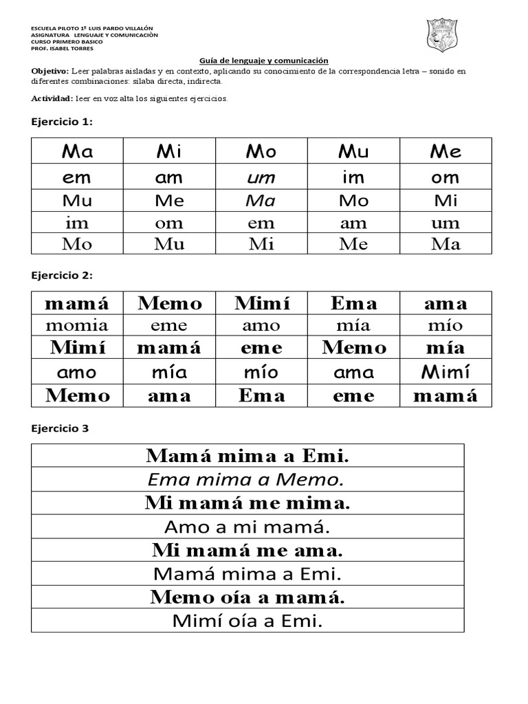Lectura de la letra M para 1º grado | PDF | Psicolingüística
