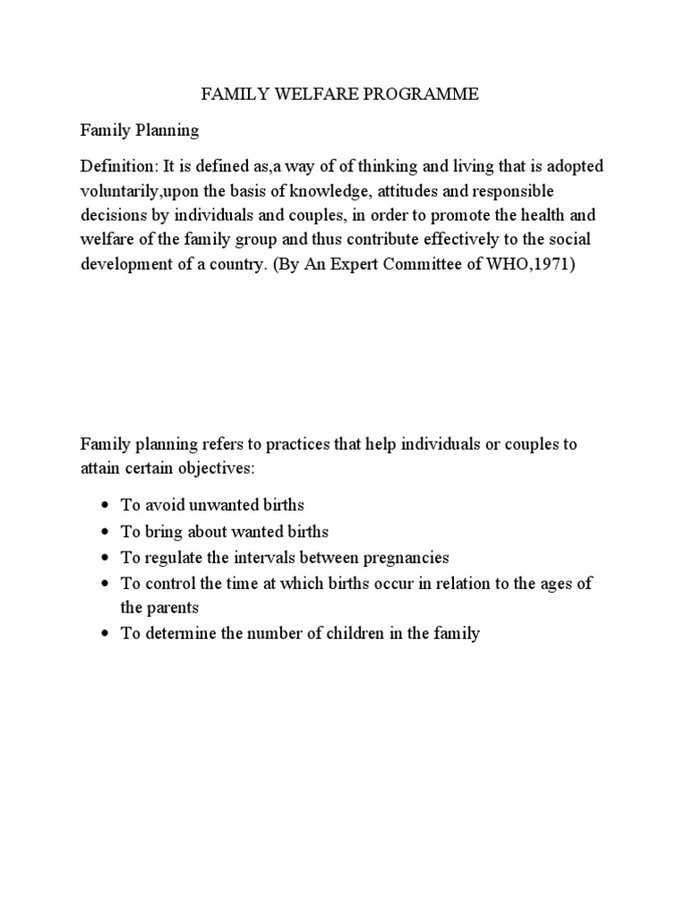 Family Welfare Programme | PDF
