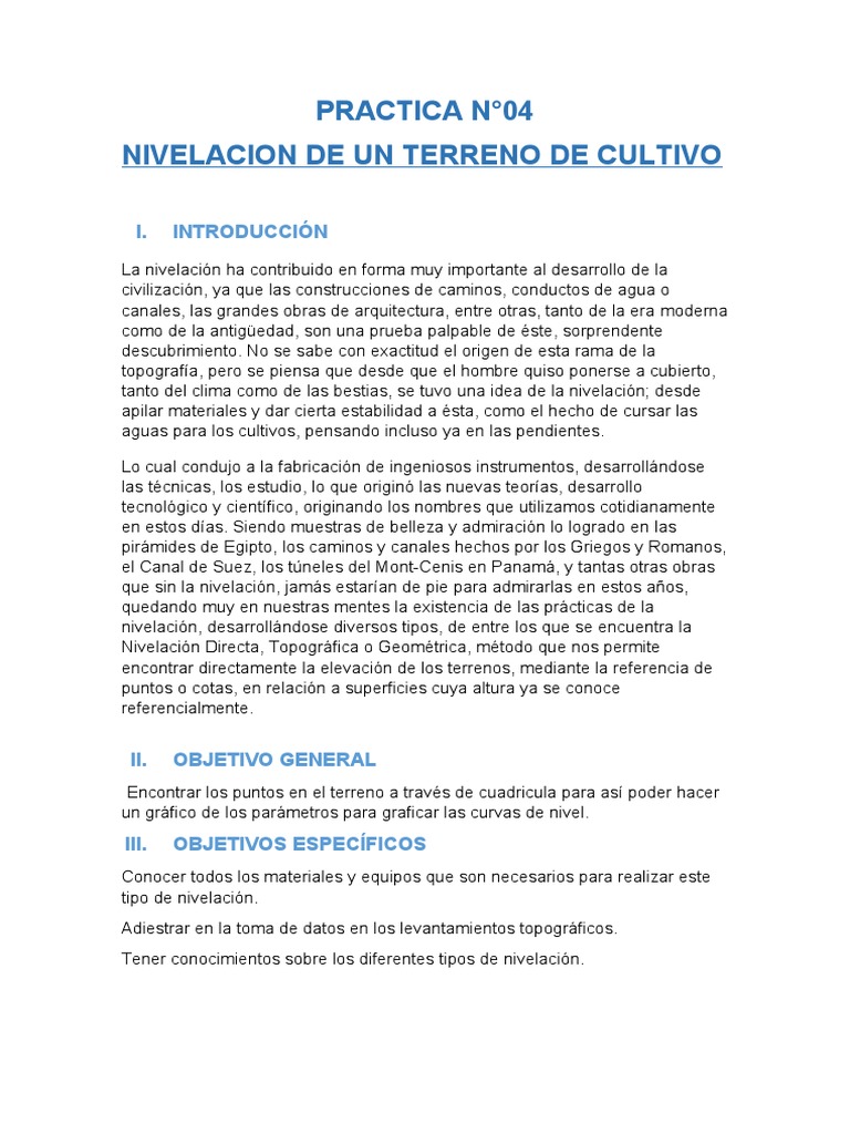 Nivelacion de Un Terreno de Cultivo | PDF | Infografia | Topografía