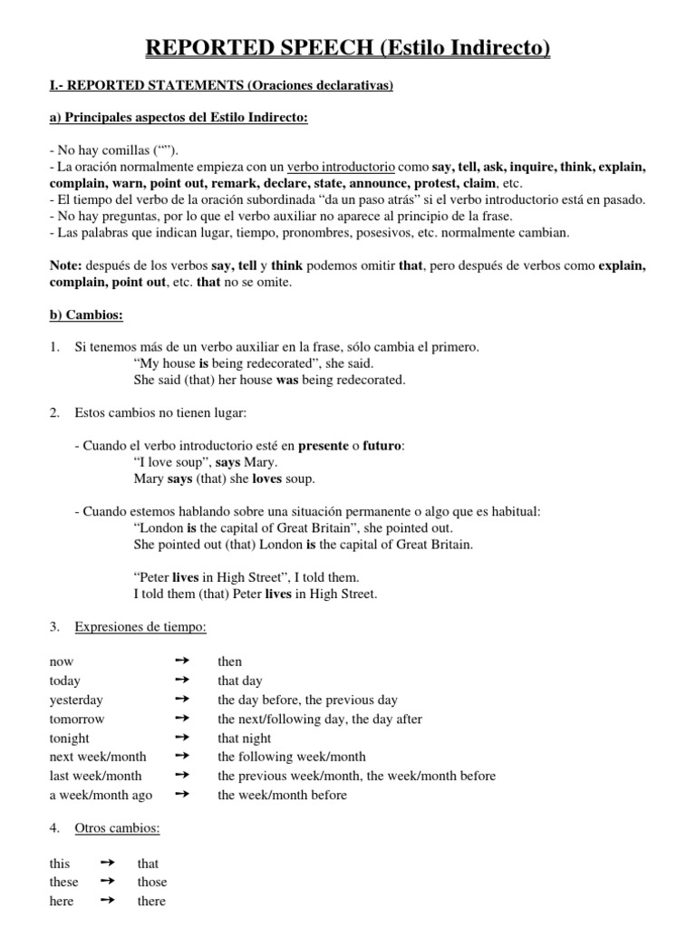 Spanish Reported Speech Explained | PDF | Semantic Units | Language ...