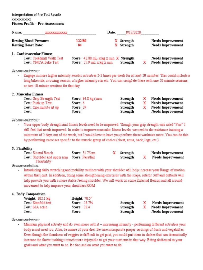Fitness Profile Pre-Test Results Analysis | PDF | Physical Fitness ...