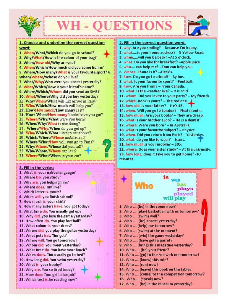 WH - Questions: 2. Fill in The Correct Question Word: 1. Choose and ...