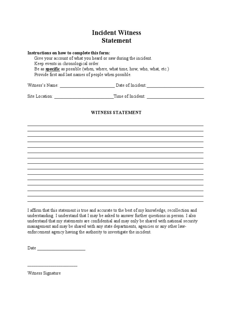 Incident Witness Statement Form | PDF