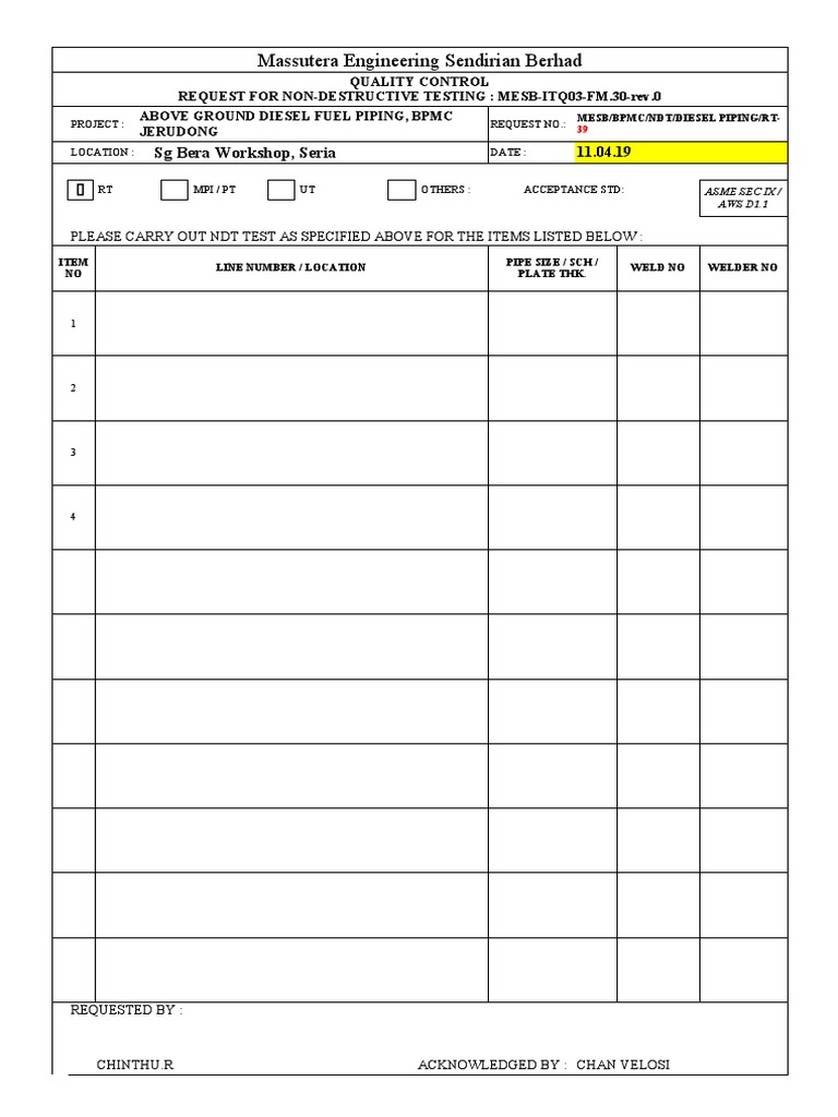 NDT Request - RT DTD 06.05.19 | Download Free PDF | Pipe (Fluid ...