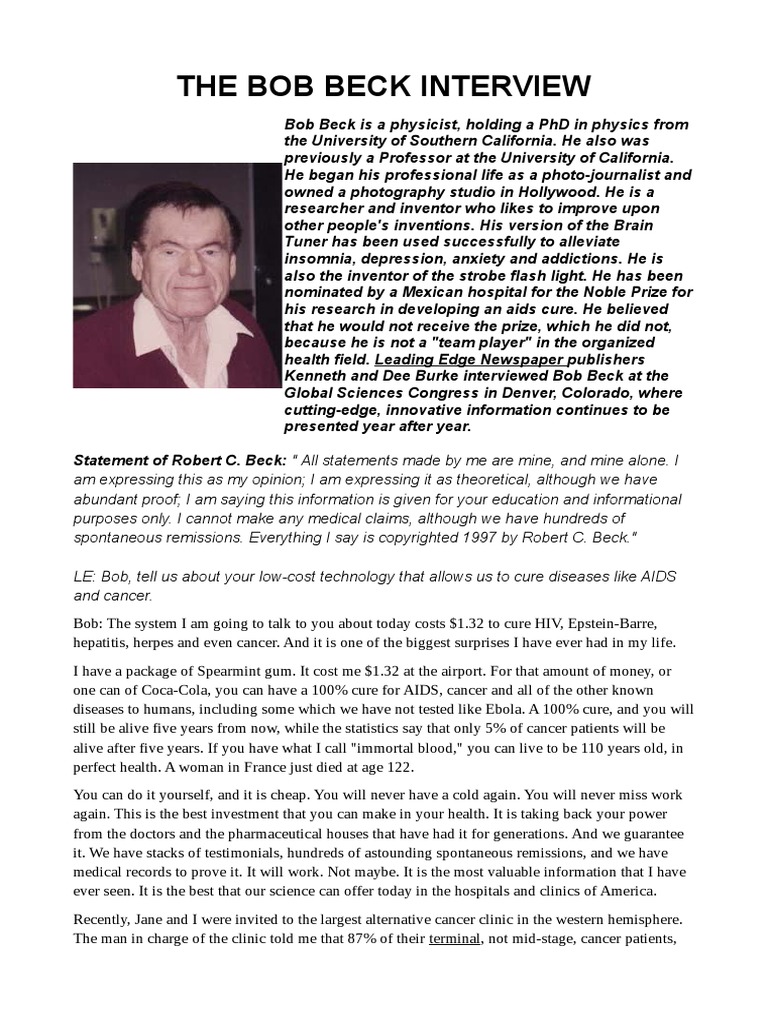 The Bob Beck Interview | PDF | Ozone | Cure