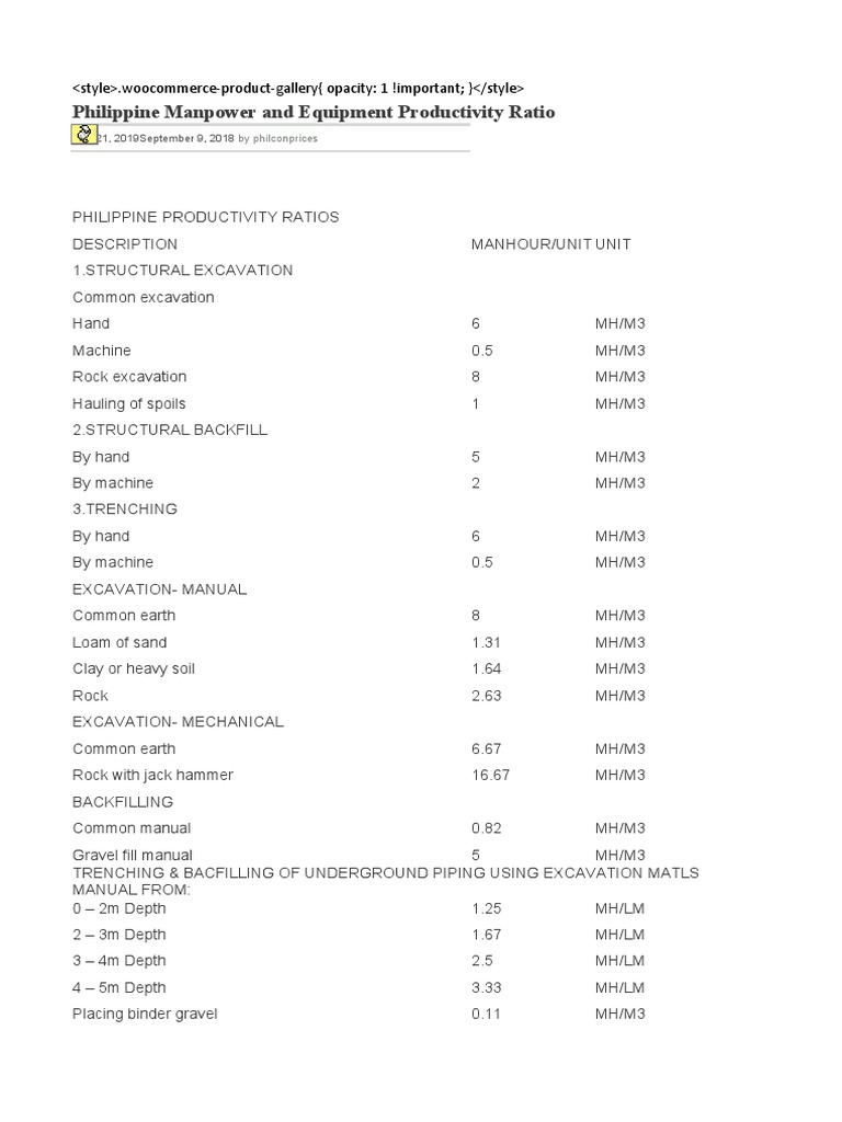 Manpower and Equipment Productivity Ratio | PDF | Framing (Construction ...