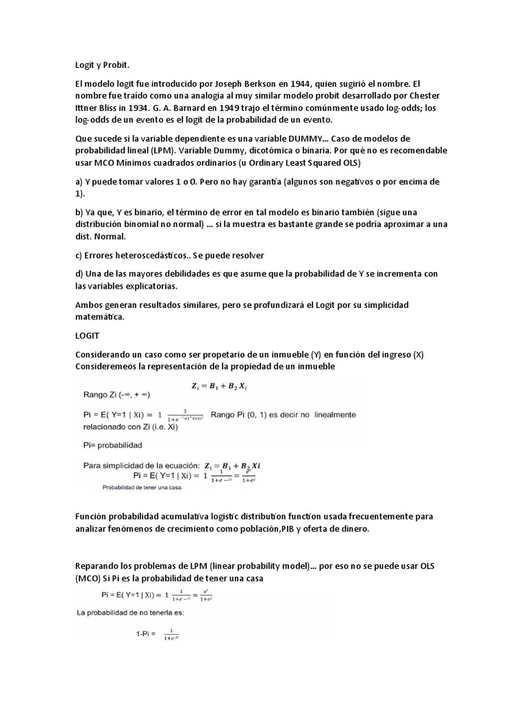 Logit y Probit | PDF | Distribución normal | Regresión logística
