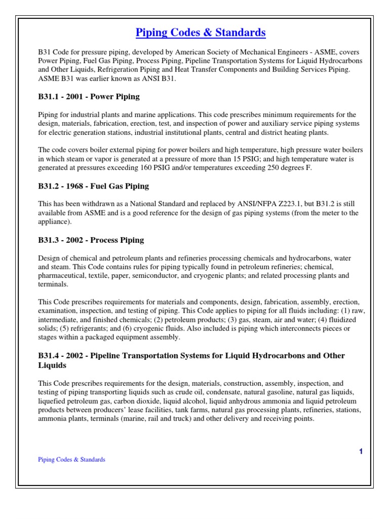 Piping Codes & Standards | Download Free PDF | Pipe (Fluid Conveyance ...