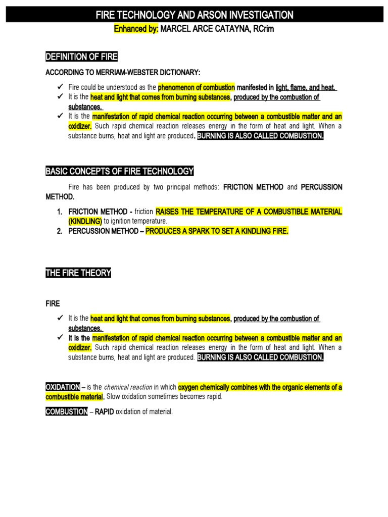Definition of Fire: Enhanced By: Marcel Arce Catayna, Rcrim | PDF ...
