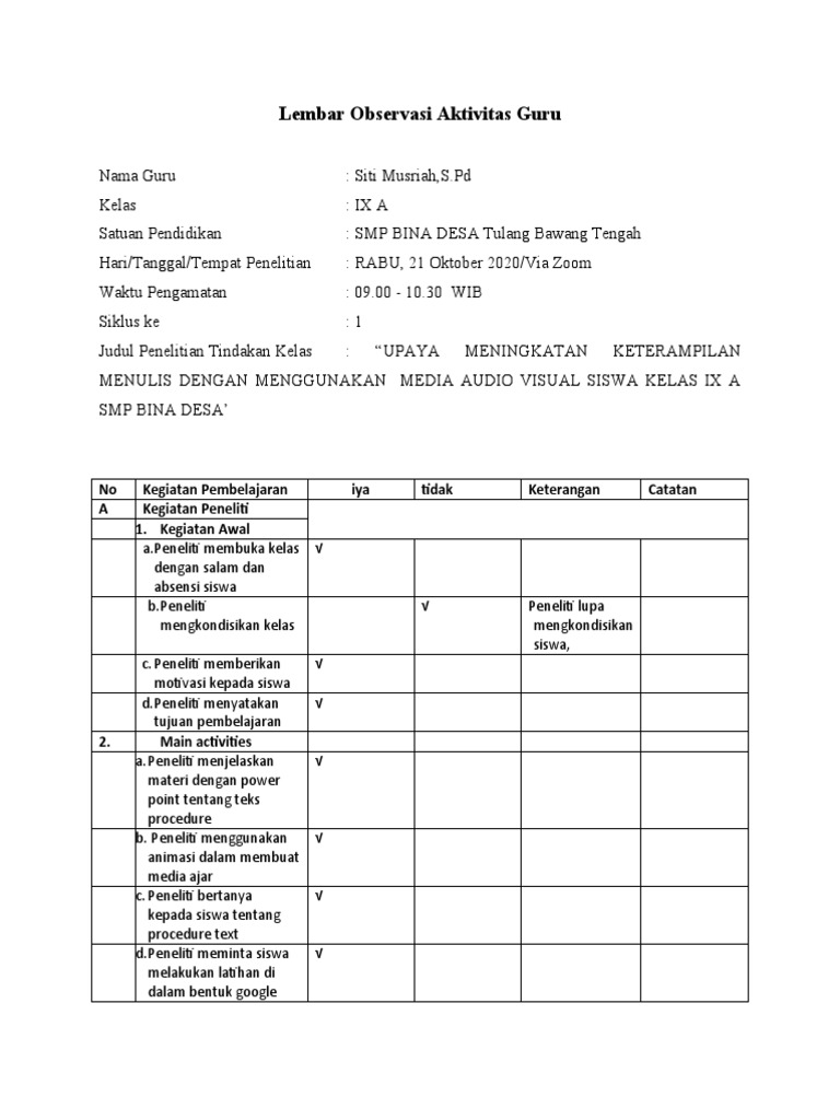 Lembar Observasi Atikah Rosmawati | PDF | Karier & Perkembangan