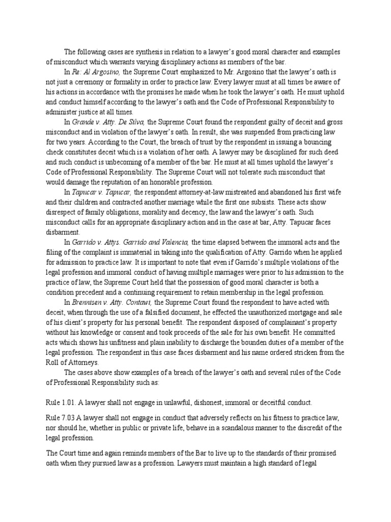 Upholding the Lawyer's Oath: Examples of Misconduct Warranting ...