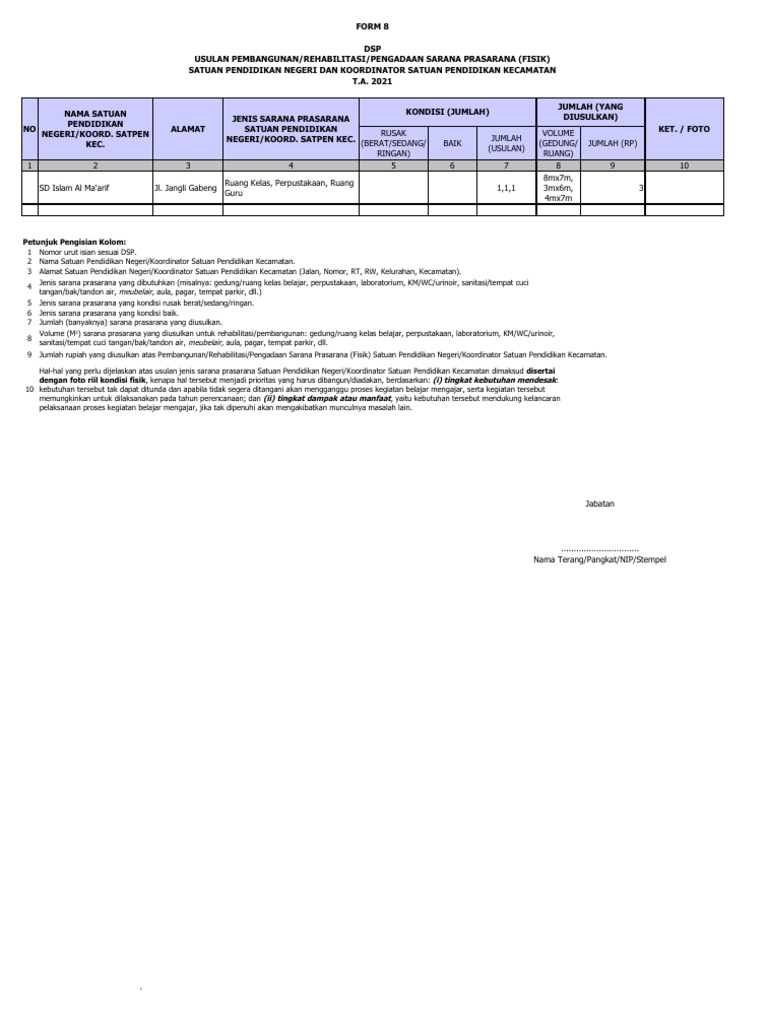 Form DSP Musrenbangdik T.A. 2021 (Fixed !!!) | PDF