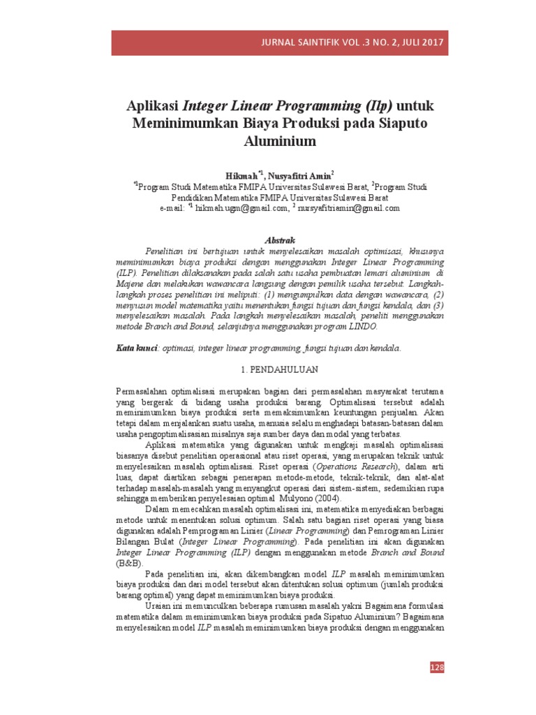 Aplikasi Integer Linear Programming Ilp 24a88b4d PDF | PDF | Metode & Bahan Ajar