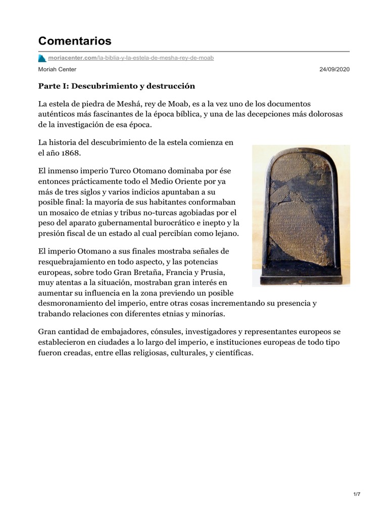 La Estela de Mesha: Historia y Descubrimiento | PDF | imperio Otomano | Jerusalén
