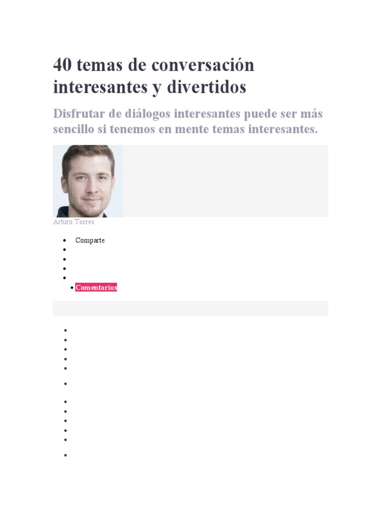 40 Temas de Conversación Interesantes | PDF | Deportes | Perros