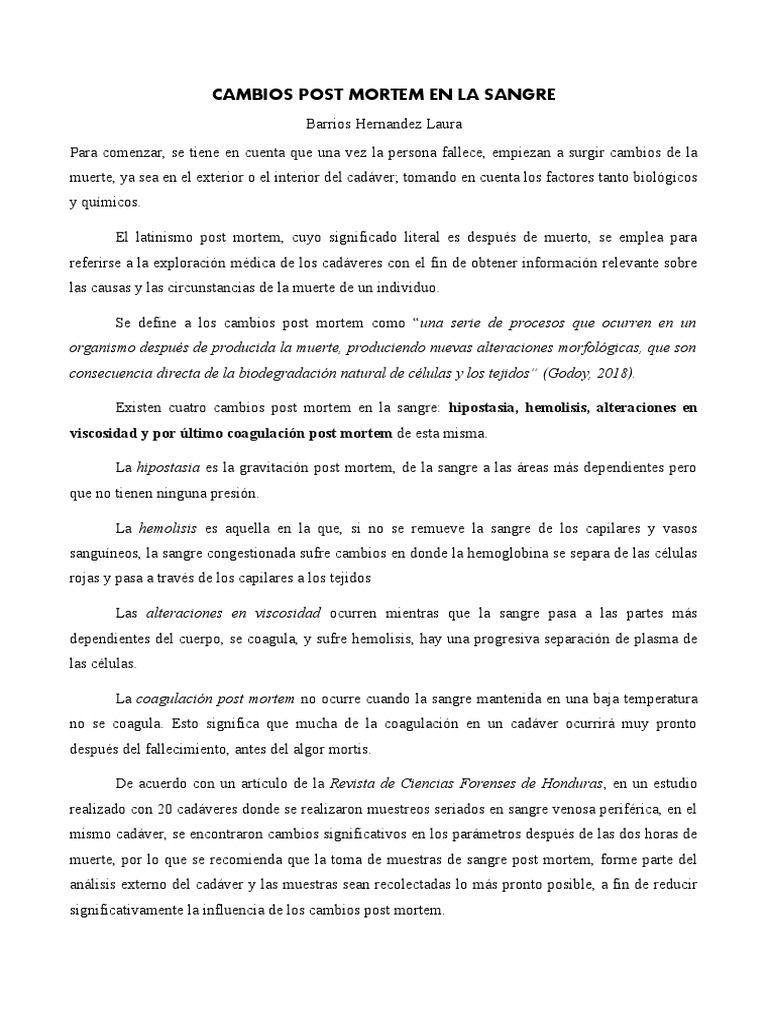Cambios Postmortem en La Sangre | PDF | Sangre | Coagulación
