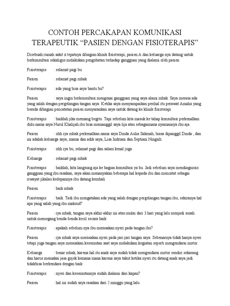 Contoh Percakapan Komunikasi Terapeutik | PDF