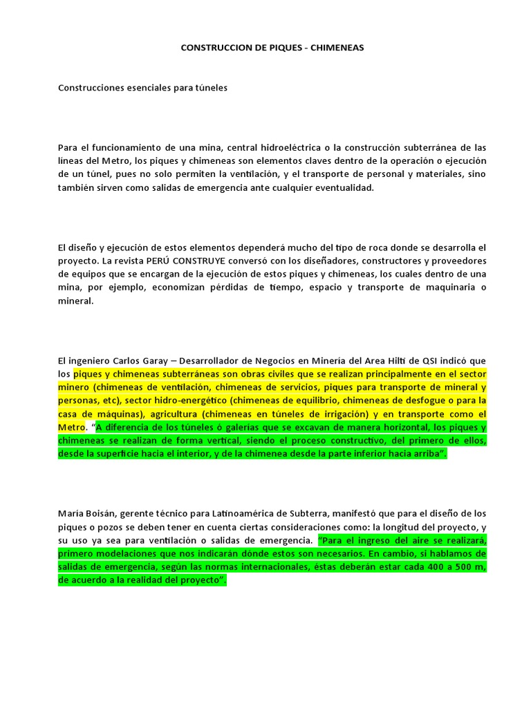 Partes de un túnel minero: piques y chimeneas | PDF | Túnel | Minería