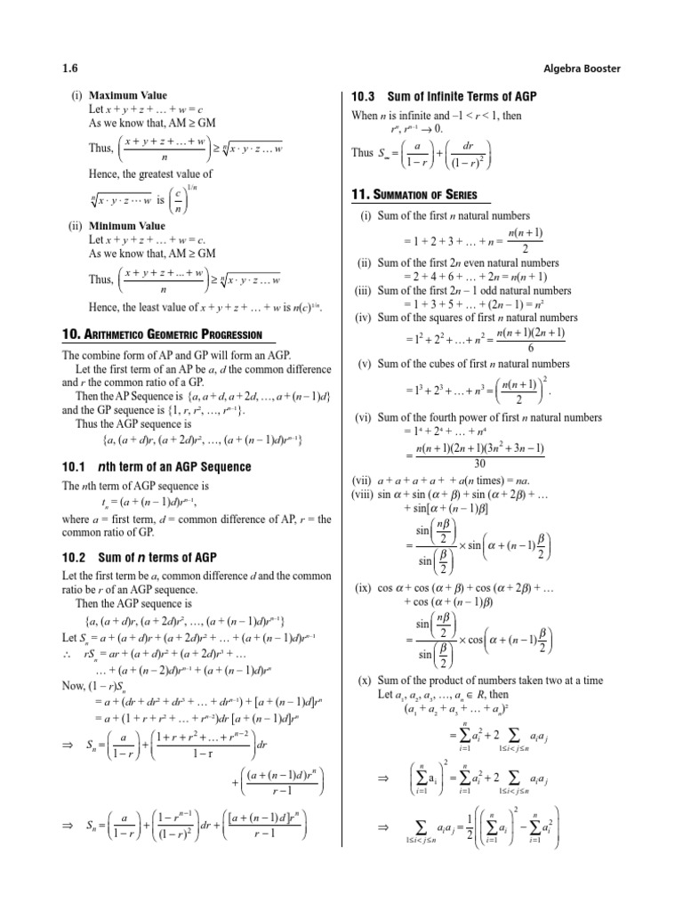 10.3 Sum of Infinite Terms of AGP: Algebra Booster | PDF | Mathematical ...