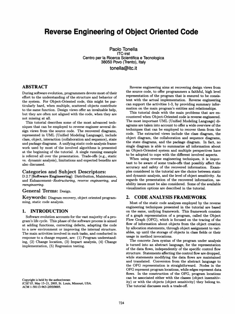 Reverse Engineering Of Object Oriented Code Pdf Class Computer Programming Object