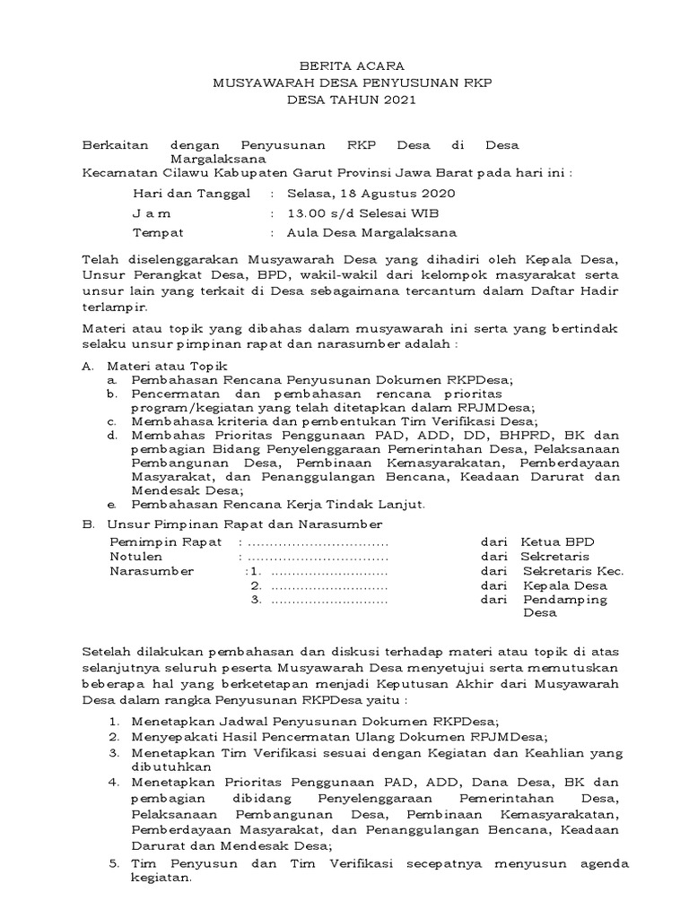 Contoh Berita Acara Musdes | PDF